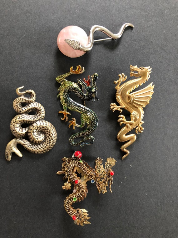 Costume Jewelry DRAGON and Snake Pins - Gem