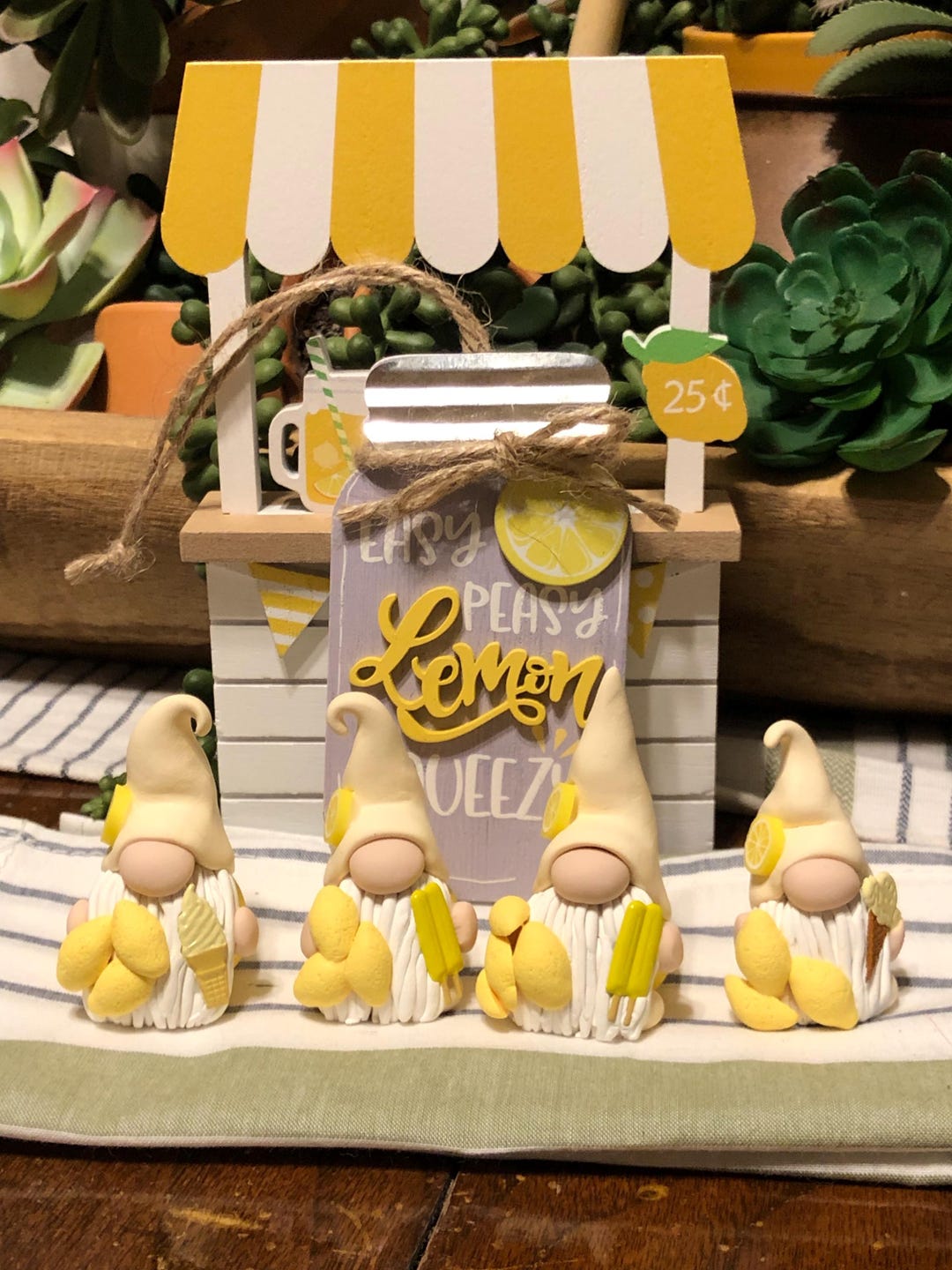 Lemons Gnome Summer Lemonade Tiny Clay Lemon Wood Block Decor Gifts for MOM Tier Tray Home Decor ...