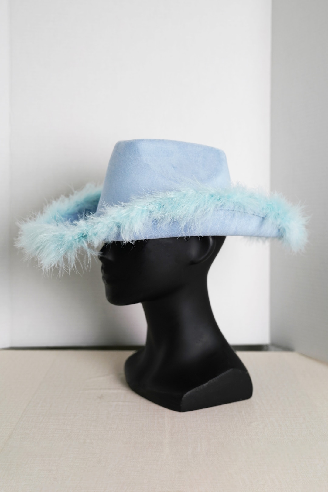 Blue Fedora Hat With Feathers Wide Brim Hat, Fedora Hat, Flat Brim ...