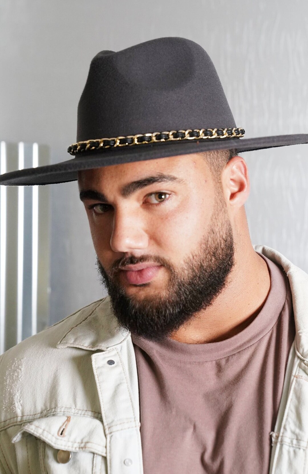 Black Wide Brim With Braided Gold Chain Detail - Etsy
