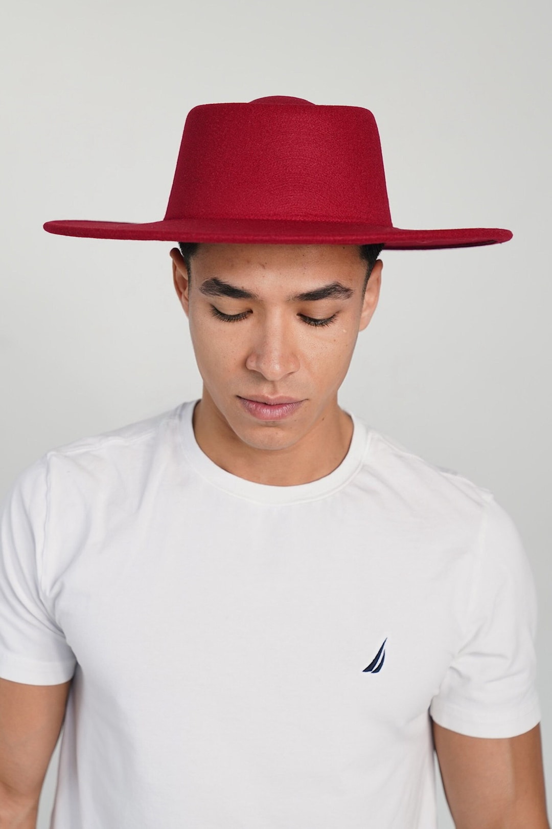 Red Garnet Boater Fedora Hat, Women Men Classic Felt Fedora Hat Wide ...