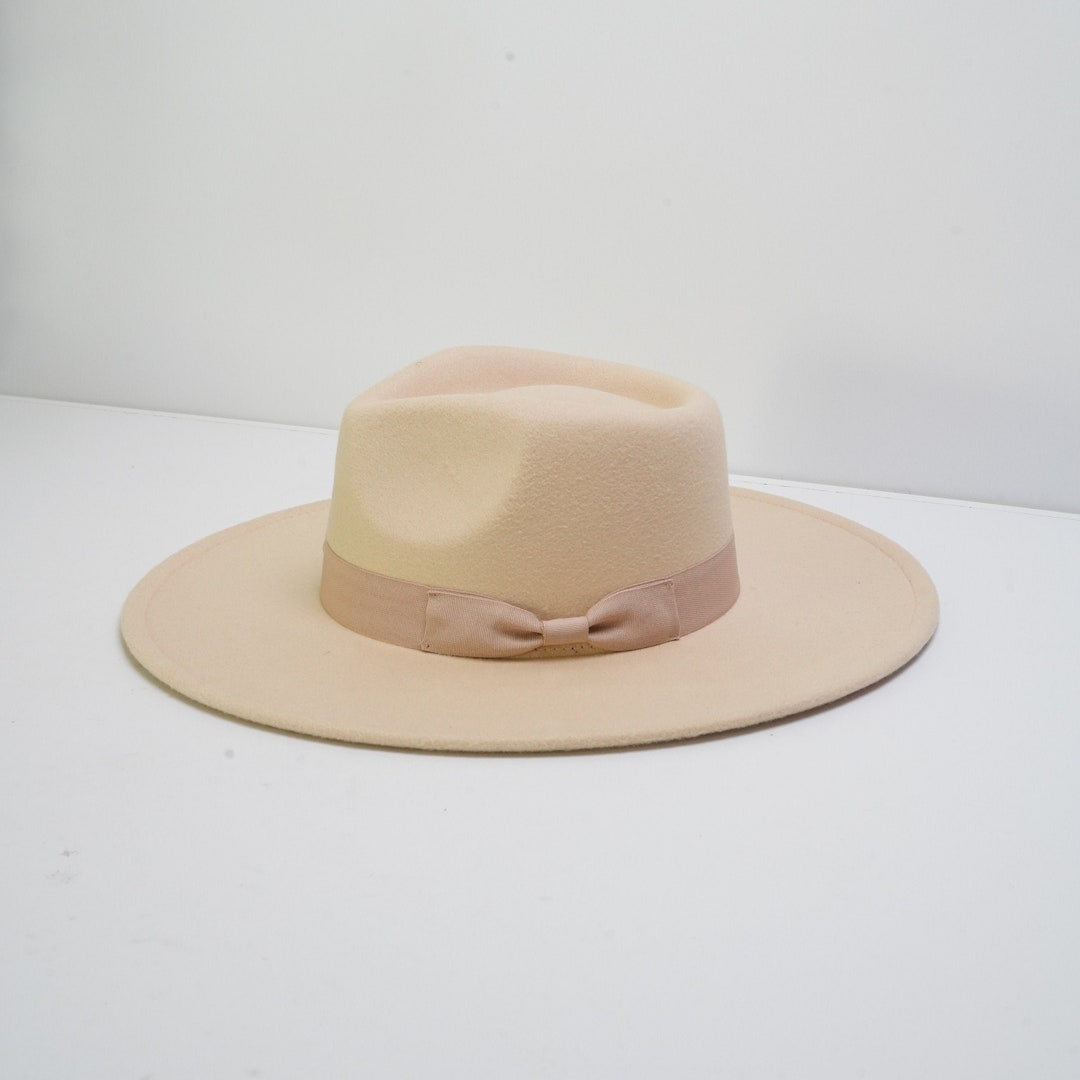 Cream Wide Brim Fedora Hat With Ribbon, Trendy Fedora Hats for Men ...