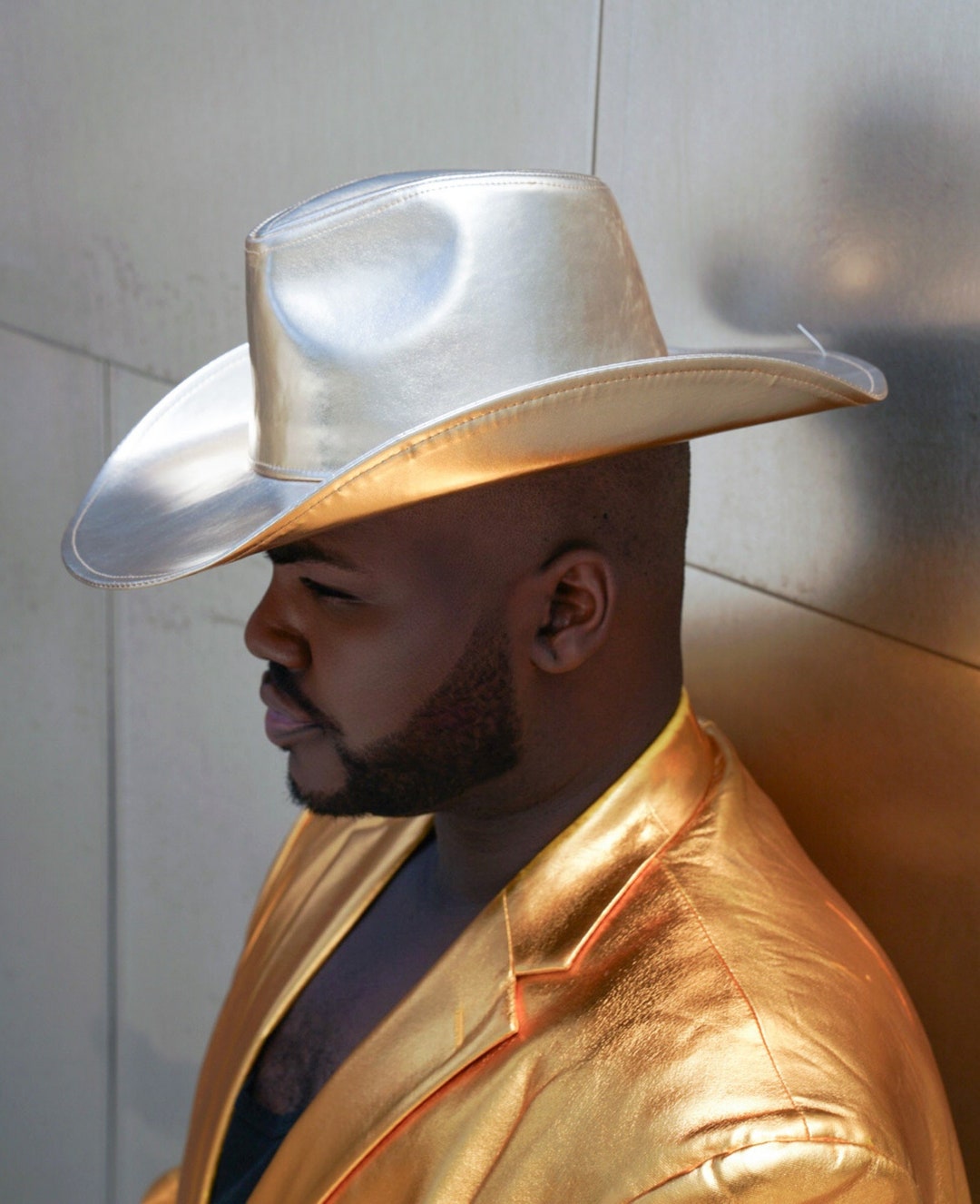 Metallic Silver Wide Brim Cowboy Hat - Etsy