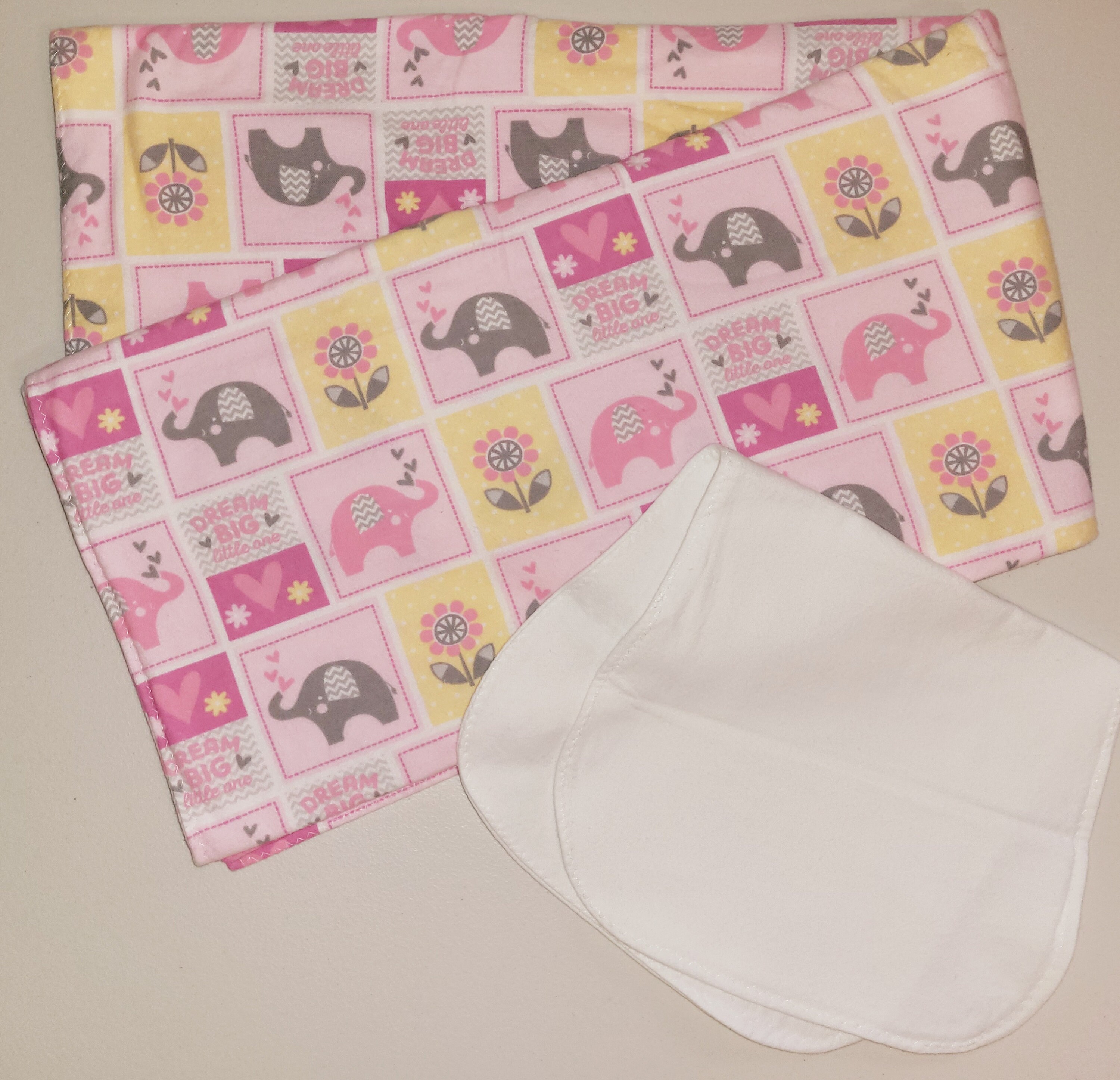 Dream Big Patchwork Pink Elephant Flannel Receiving Blanket & Burp ...