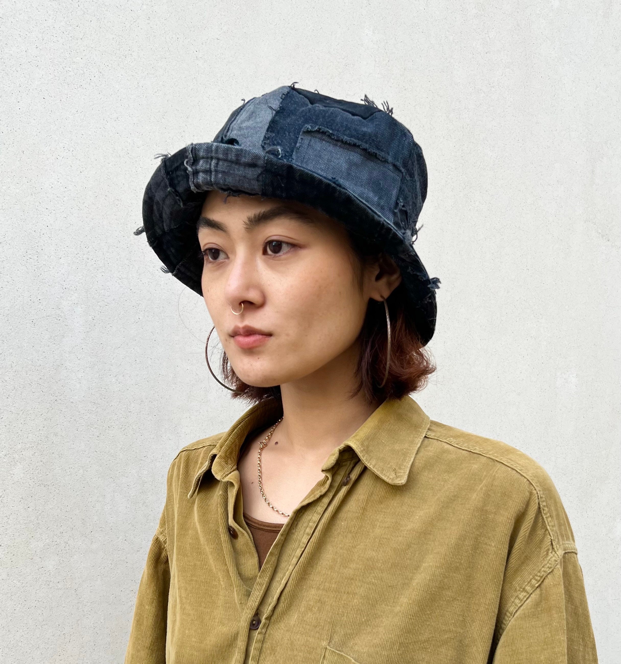 Patchwork Denim Big Bucket Hat Black - Etsy