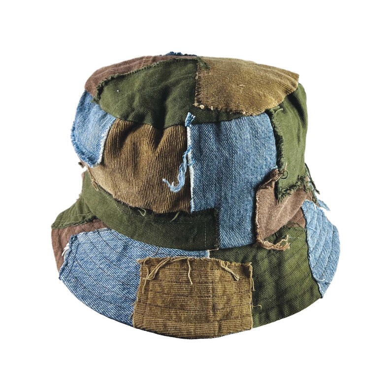 Patched Bucket Hat Green/brown/tan/lightdenim - Etsy