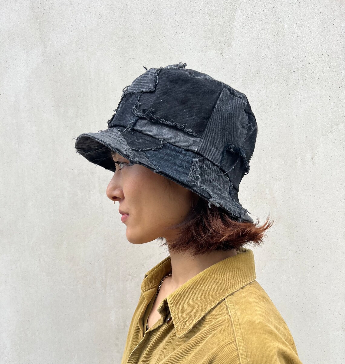 Patchwork Denim Big Bucket Hat Black - Etsy