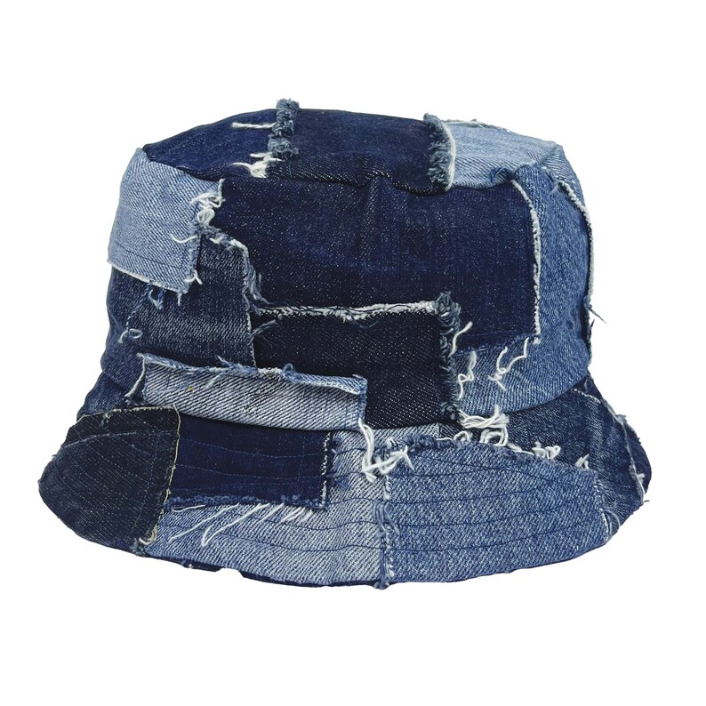 Patchwork Denim Big Bucket Hat Blue - Etsy
