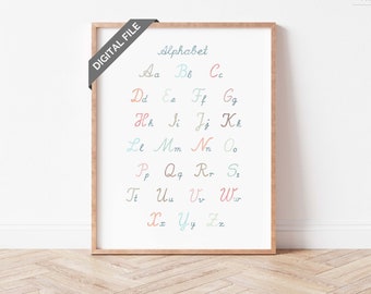 Alphabet Poster, Handwriting Chart, ABC Print, Educational Art, Kids ...