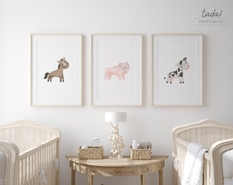 Farm Nursery Art, Set of 4 Prints, Animal Paintings, Cow, Duck, Lamb ...
