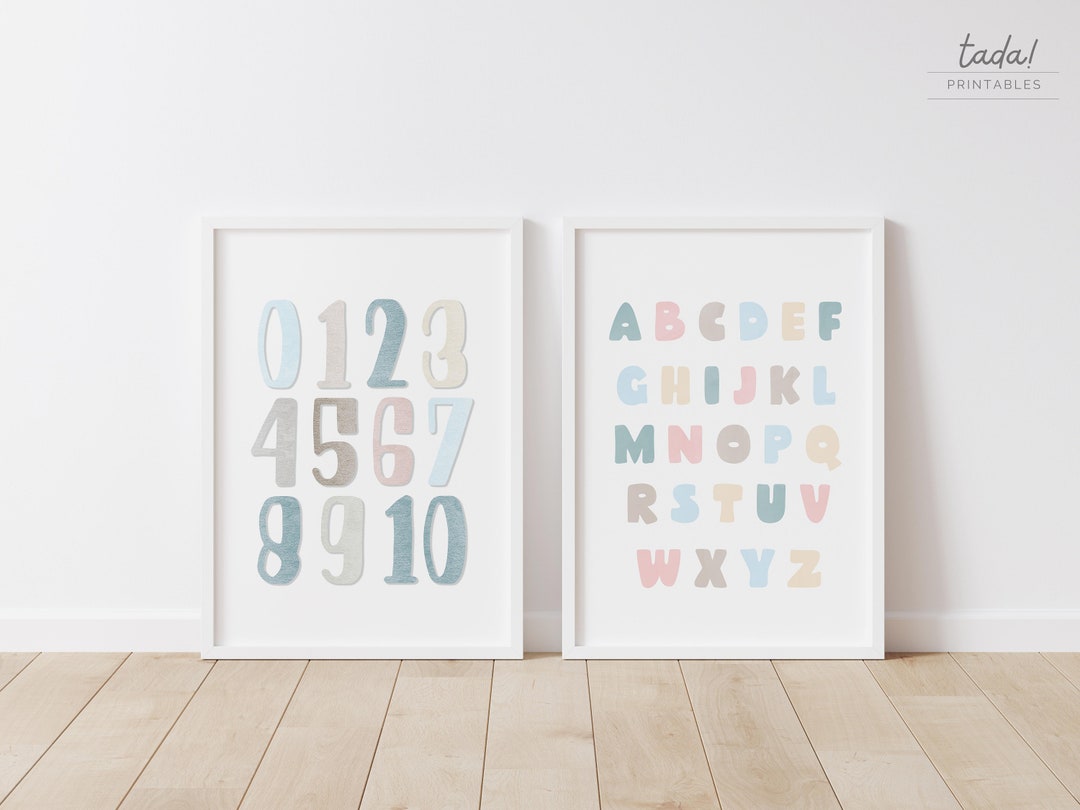 Pastel Alphabet Poster, Rainbow ABC Print, Numbers Print, Letters Wall ...