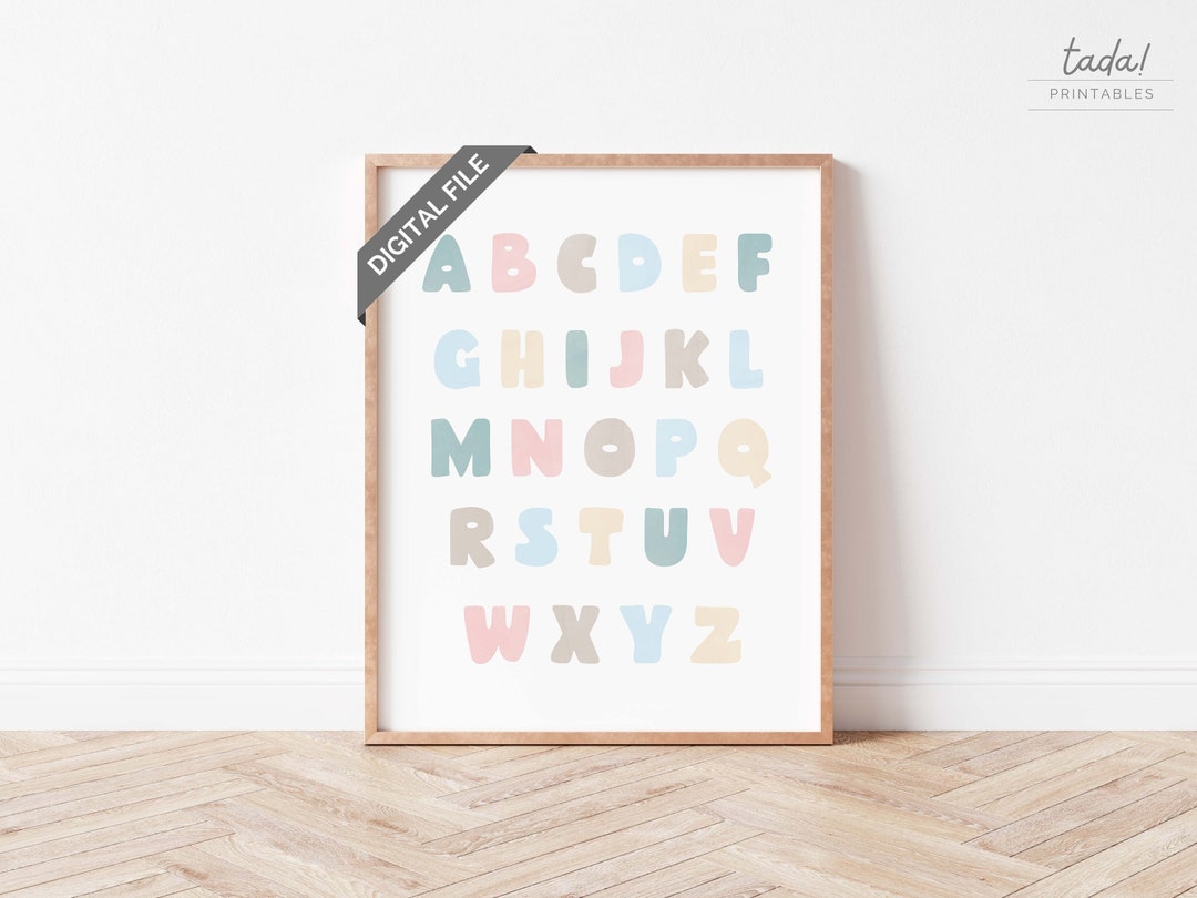 Watercolor Rainbow Alphabet Poster, Kids ABC Wall Art, Educational Wall ...