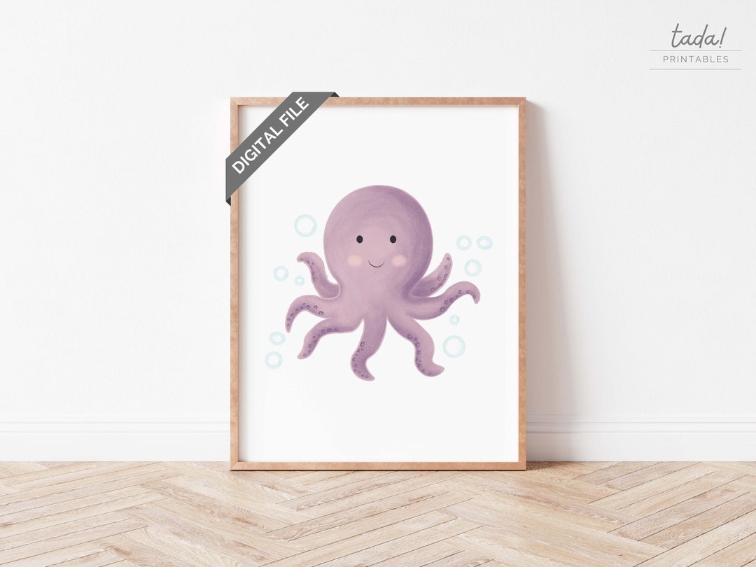 Sea Animal Octopus Art Print, Nautical Nursery Art, Sea Creature Wall ...