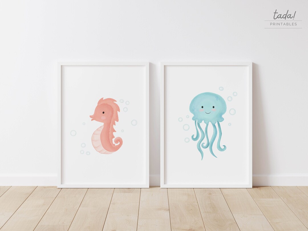 Under the Sea Print Set of 2, Marine Printable Poster for Kids, Sea Art ...