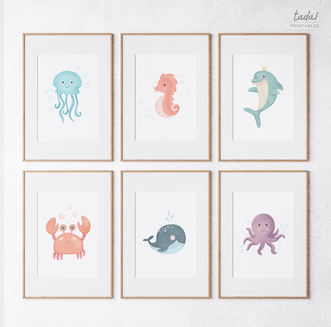 Under the Sea Nursery Wall Decor, Set of 6 Sea Animal Prints ...