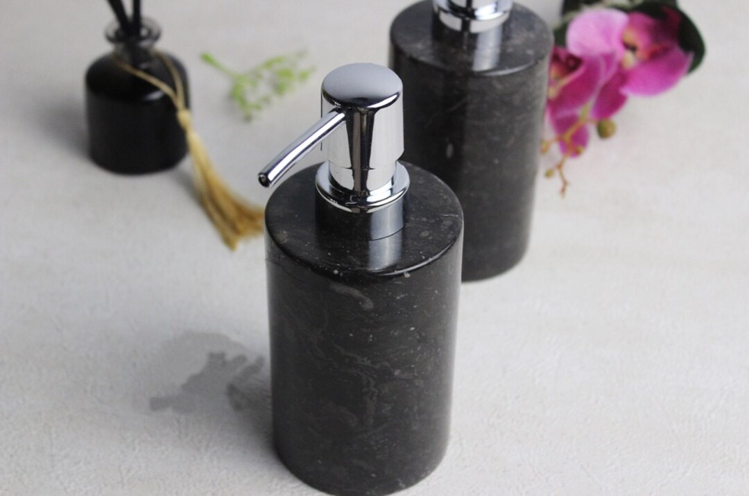 Refill Pump Bottle Black Marble Glossy Soap Dispenser - Etsy