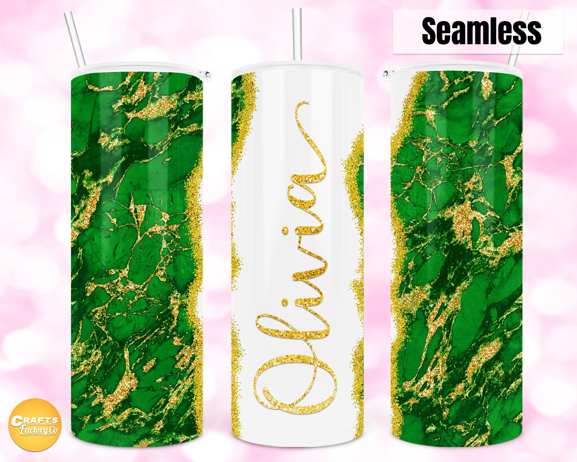 Green Gold Marble Glitter Tumbler Sublimation Add Your Own Text Name ...