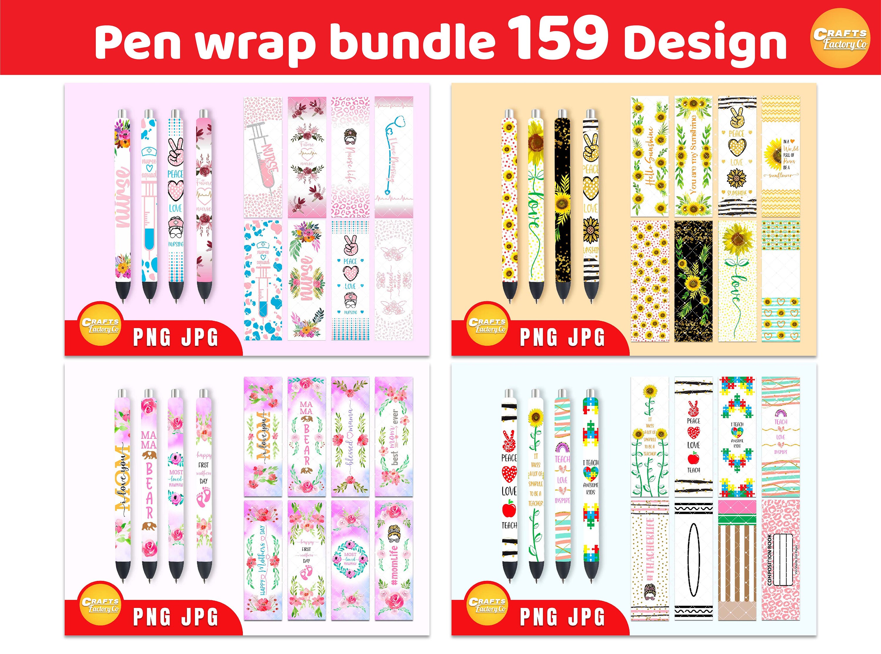 Pen Wrap Bundle 159 Design Pen Wraps Waterslide Epoxy Pen | Etsy