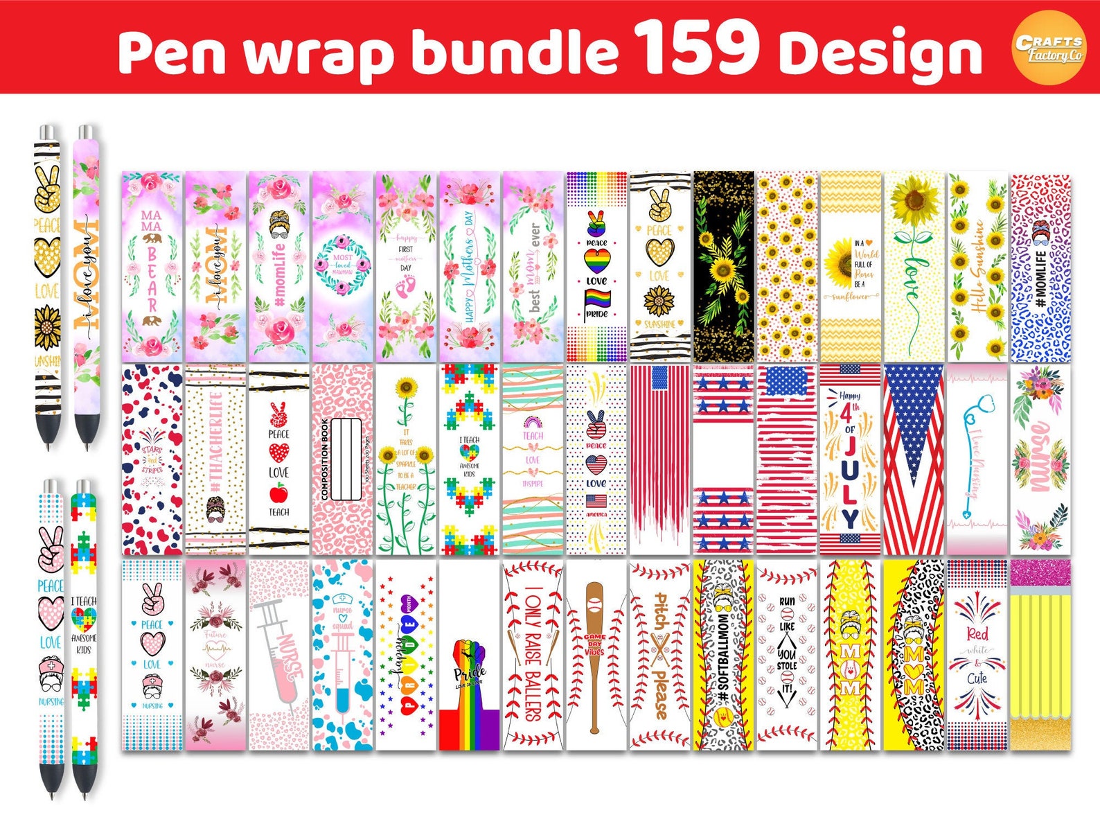 Pen Wrap Bundle 159 Design Pen Wraps Waterslide Epoxy Pen Etsy