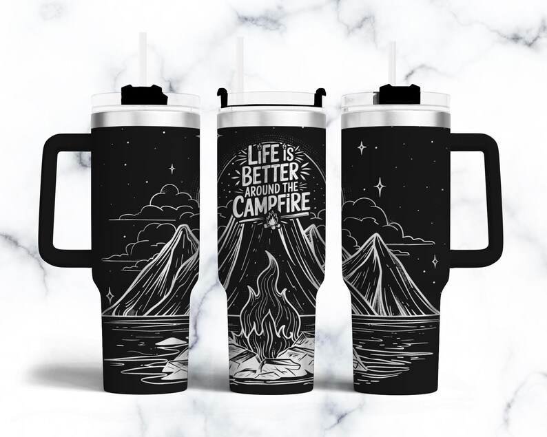Campfire Tumbler Laser Engraving Files, Camping 40oz Tumbler Wrap ...