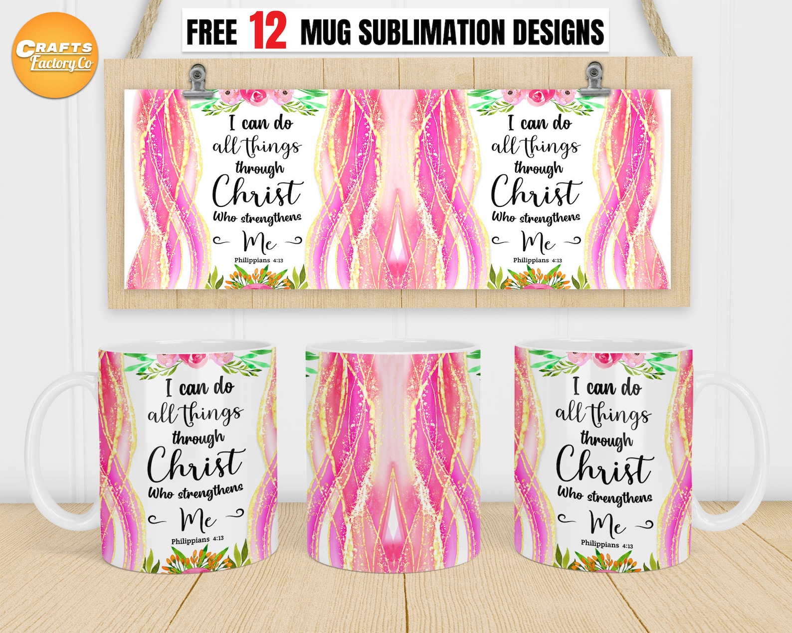 Bible Verse Mug, Christian Mug Sublimation, Flower Mug Templates, 11oz ...