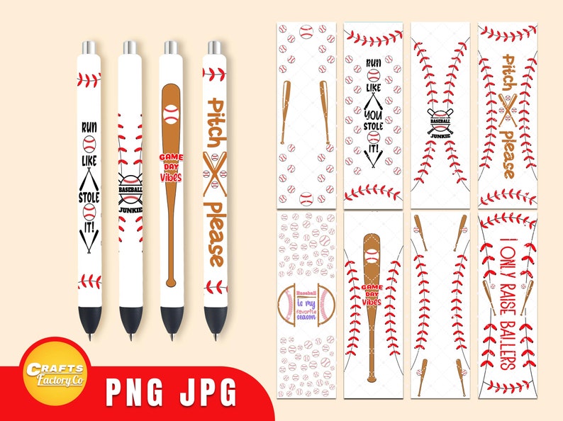 Baseball Pen Wraps, Softball Pen Wraps, Seamless Pen Wraps Bundle ...
