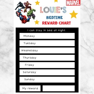 Personalised Re-usable Reward Chart With Velcro Stars, Wipeable Pen for ...
