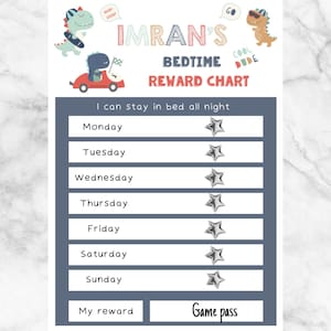 Personalised Re-usable Reward Chart With Velcro Stars, Wipeable Pen for ...