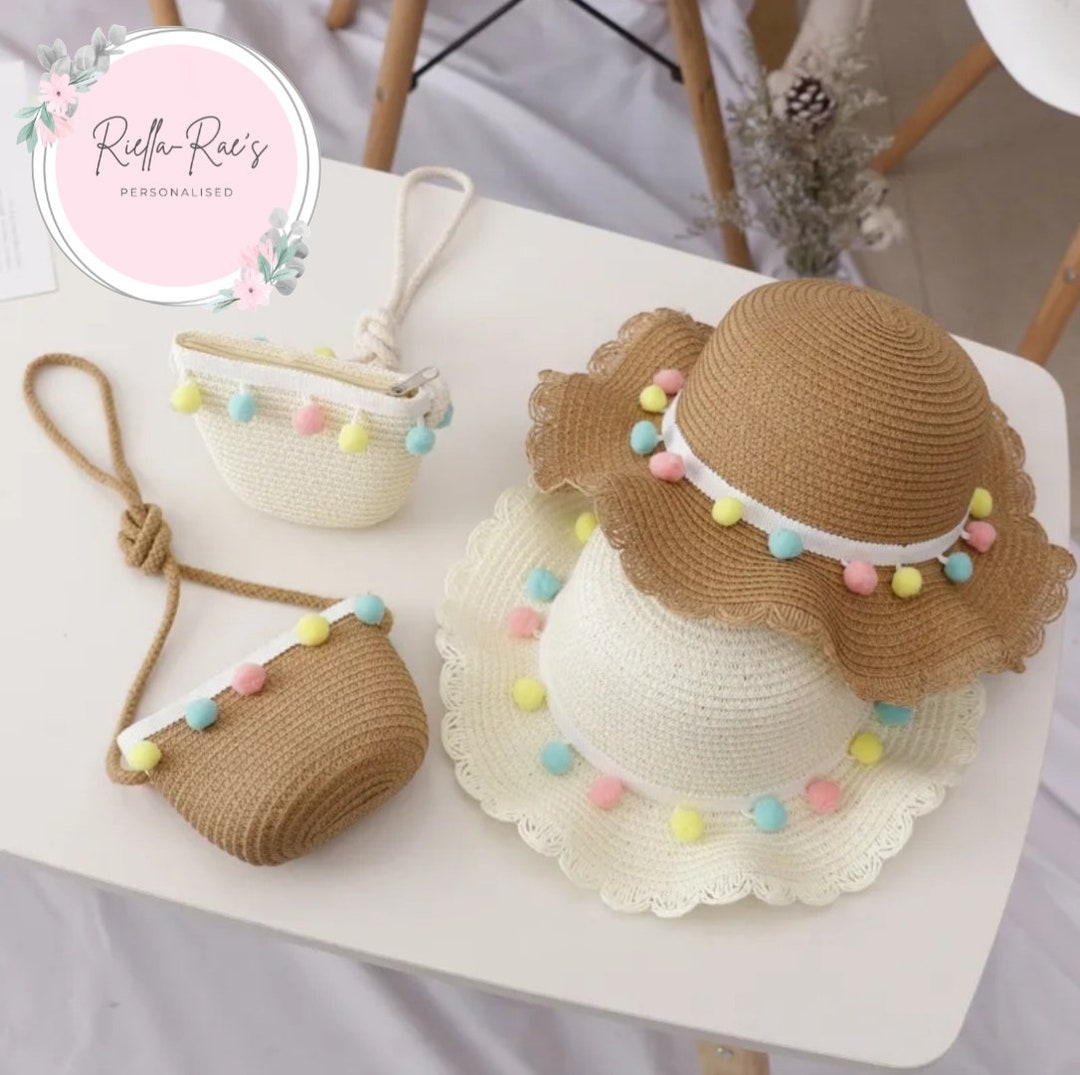 Girls Straw Beach Hat and Bag Set Straw Hat Girls Hat Bag - Etsy