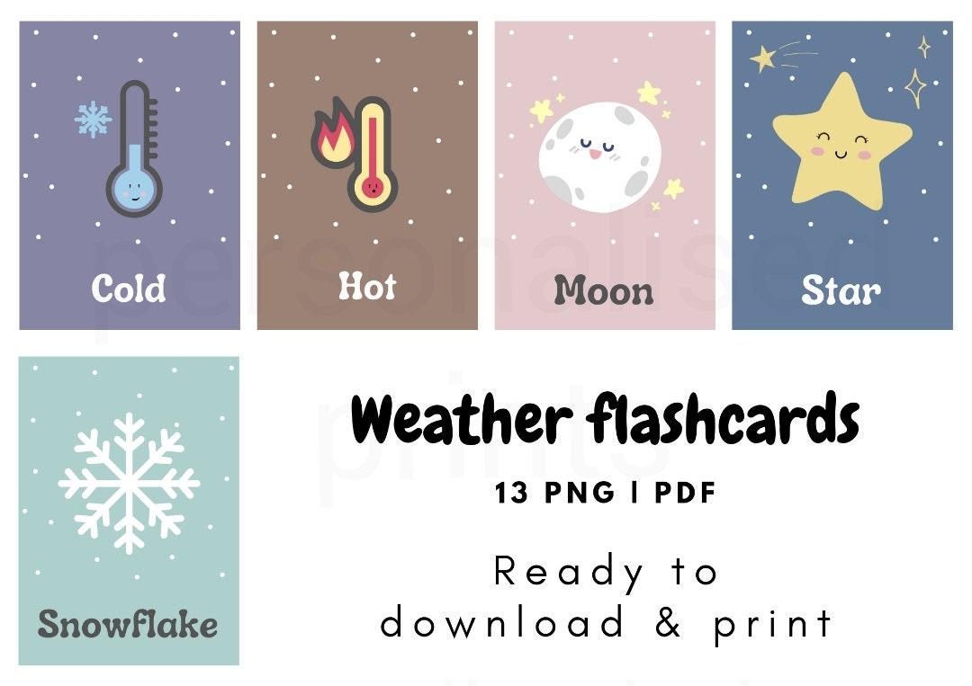 Weather Flashcards Watercolour Fun Cute Weather Download PNG - Etsy