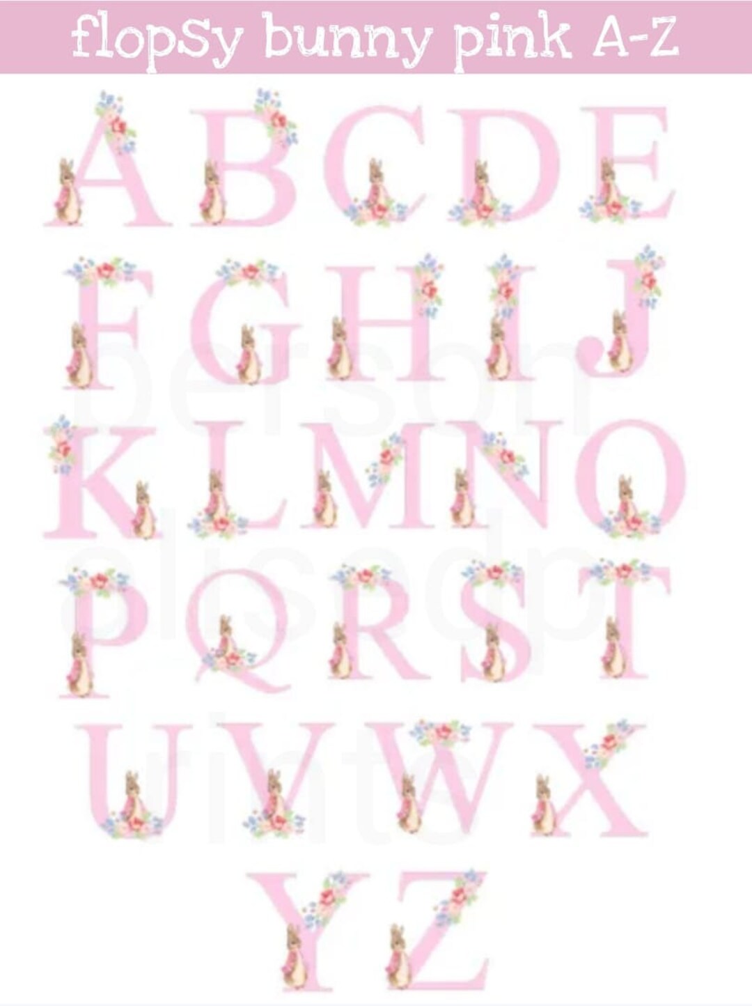 Flopsy Pink Bunny Floral Pink Alphabet PNG Digital Download - Etsy