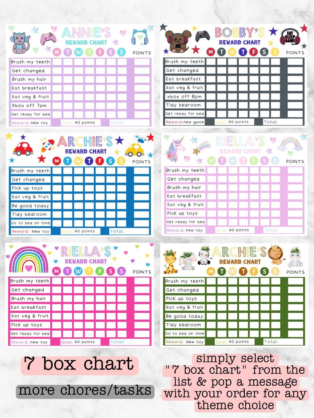 Personalised Re-usable Reward Chart With Velcro Stars, Wipeable Pen for ...