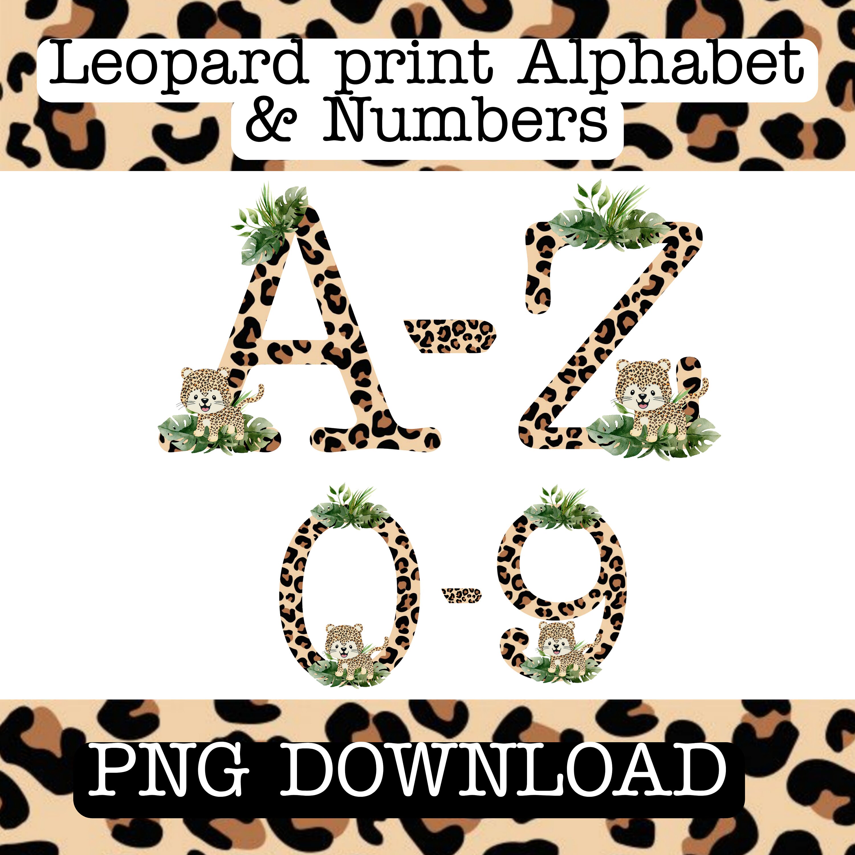 Jungle Leopard Print Letters Alphabet A-Z Numbers PNG Digital - Etsy