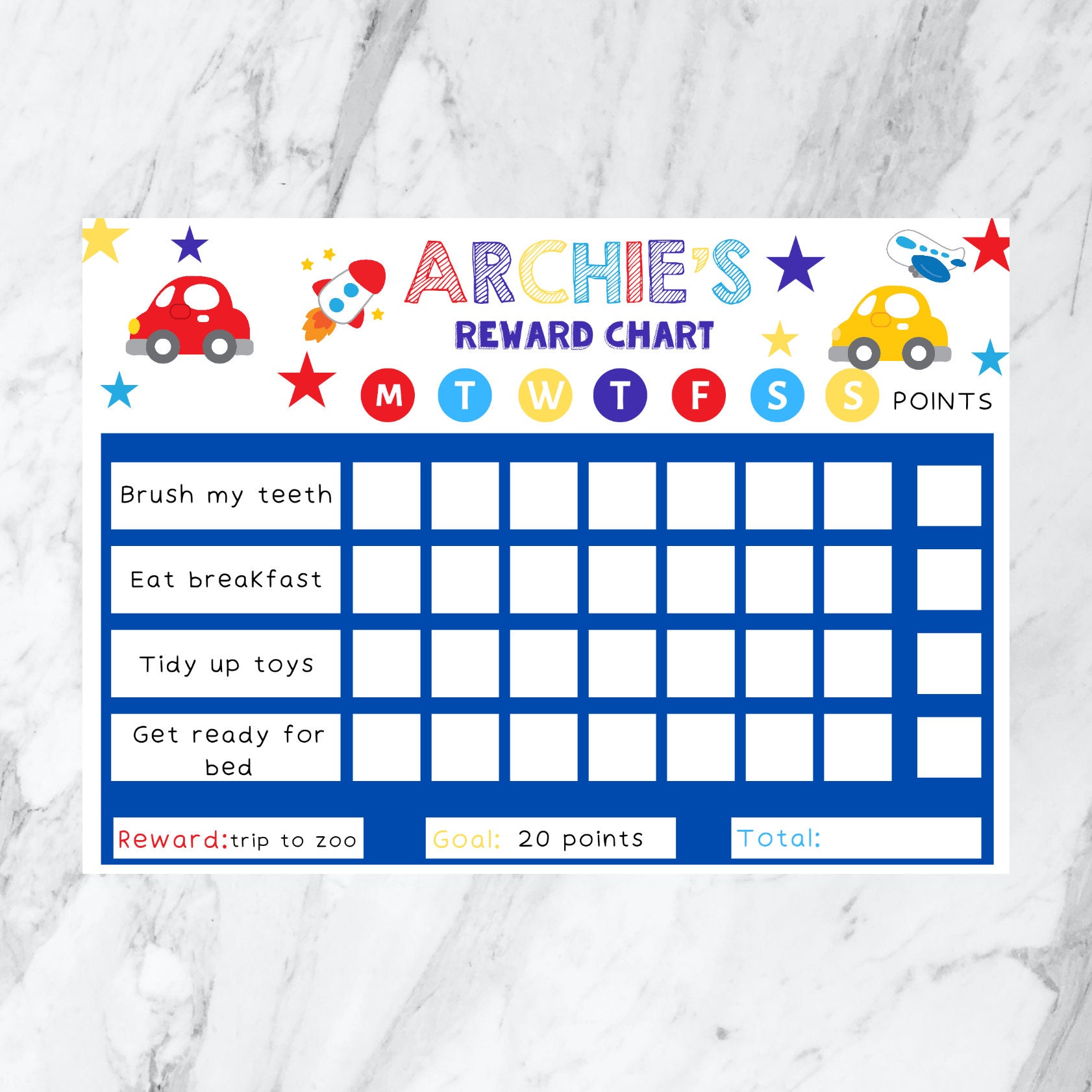 Personalised Re-usable Reward Chart With Velcro Stars - Etsy
