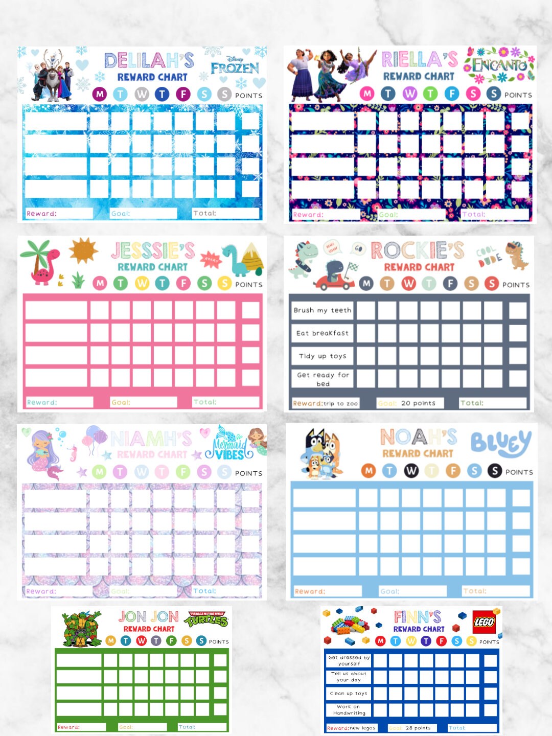 Personalised Re-usable Reward Chart With Velcro Stars, Wipeable Pen for ...