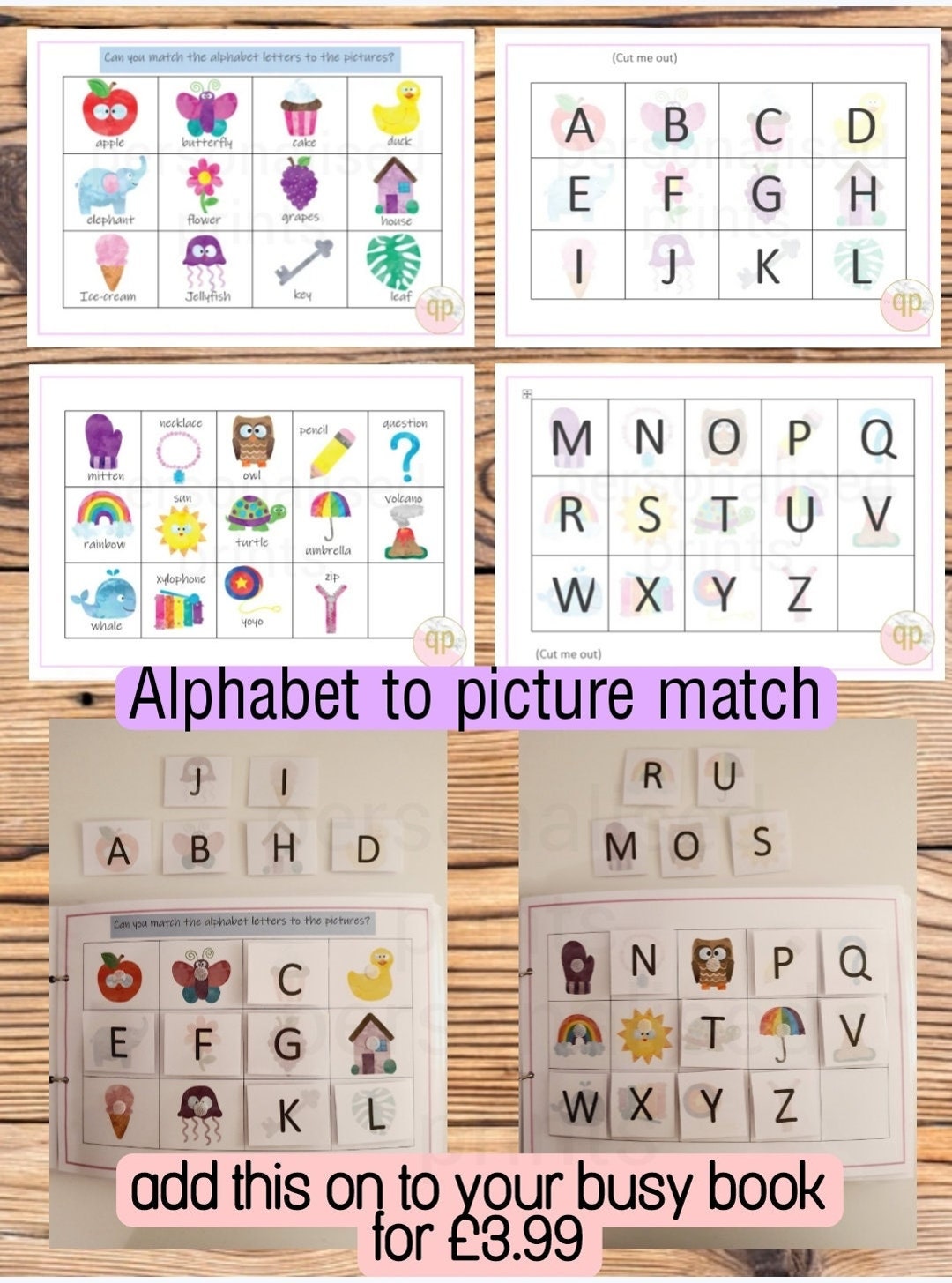 A-Z Alphabet and Picture Match Kids Learning Busy Book Binder Add on ...