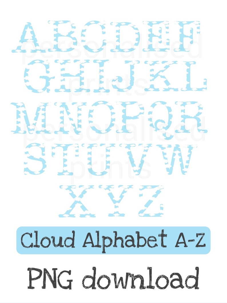 Cloud Blue Sky Alphabet A-Z PNG Digital Download - Etsy