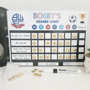 Personalised Re-usable Reward Chart With Velcro Stars, Wipeable Pen for ...