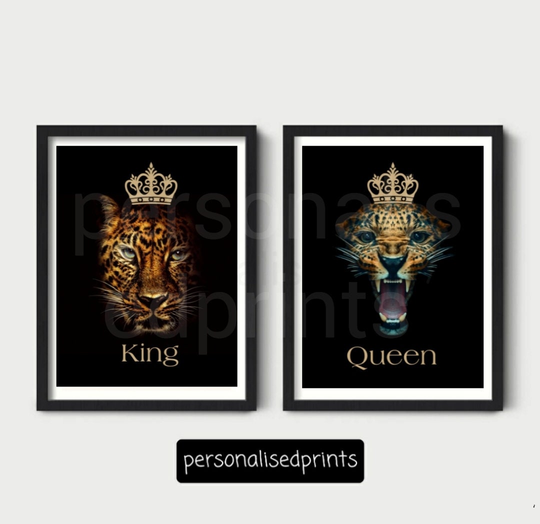 King Queen Leopard Crown Head Face Print Wall Art Pictures - Etsy