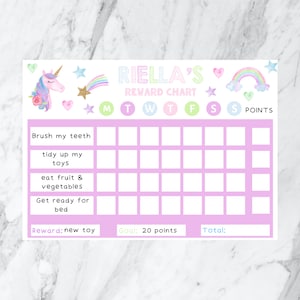 Personalised Re-usable Reward Chart With Velcro Stars, Wipeable Pen for ...