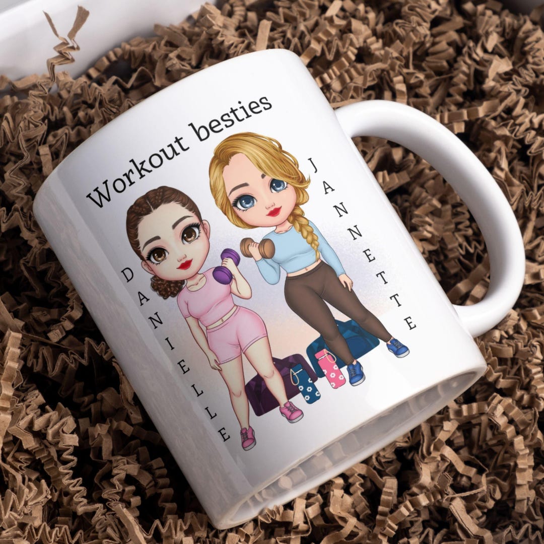 Personalised Gym Besties Mug: Custom Caricature Gift - Etsy