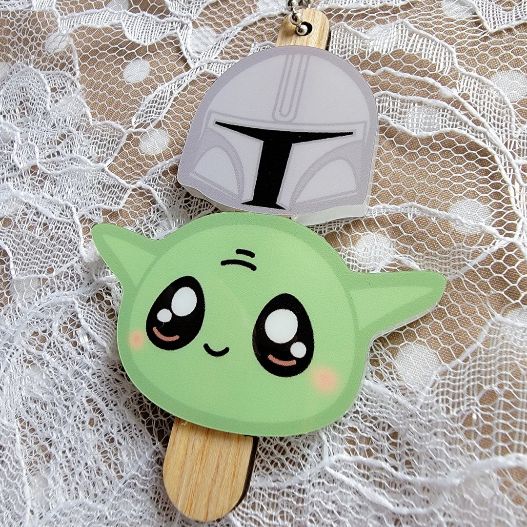 Grogu and Mando Dango Keychain With A Silver Beaded Keychain Accessory ...