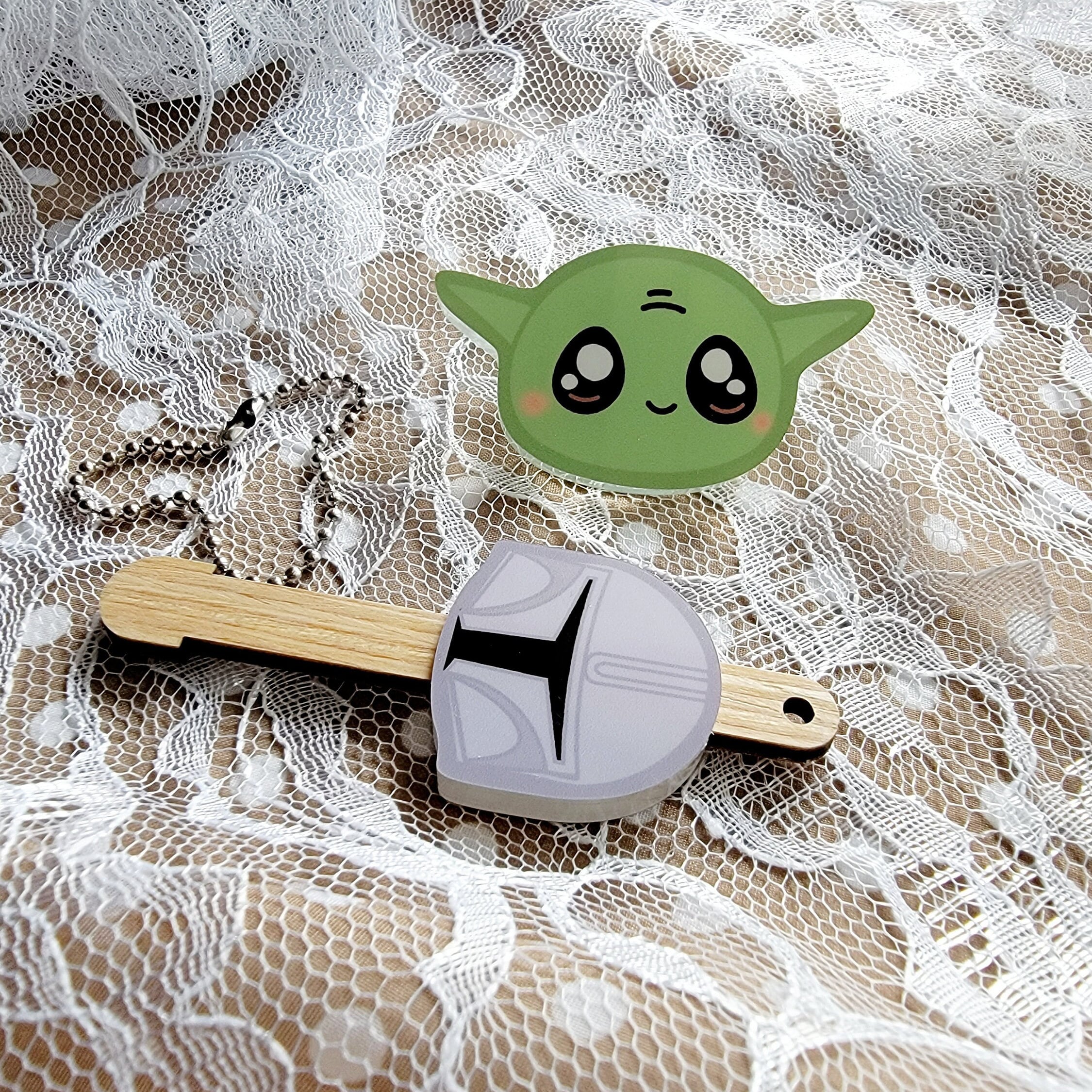 Grogu and Mando Dango Keychain With A Silver Beaded Keychain - Etsy