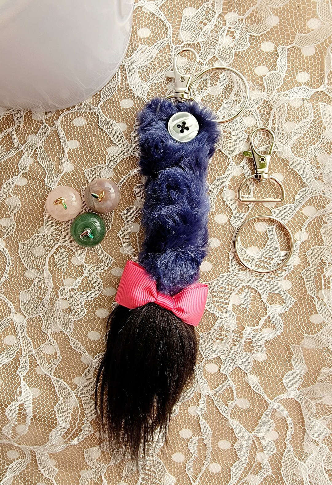 Plush Eeyore Tail Keychain With Pink Bow for Disney Lovers Fluffy ...