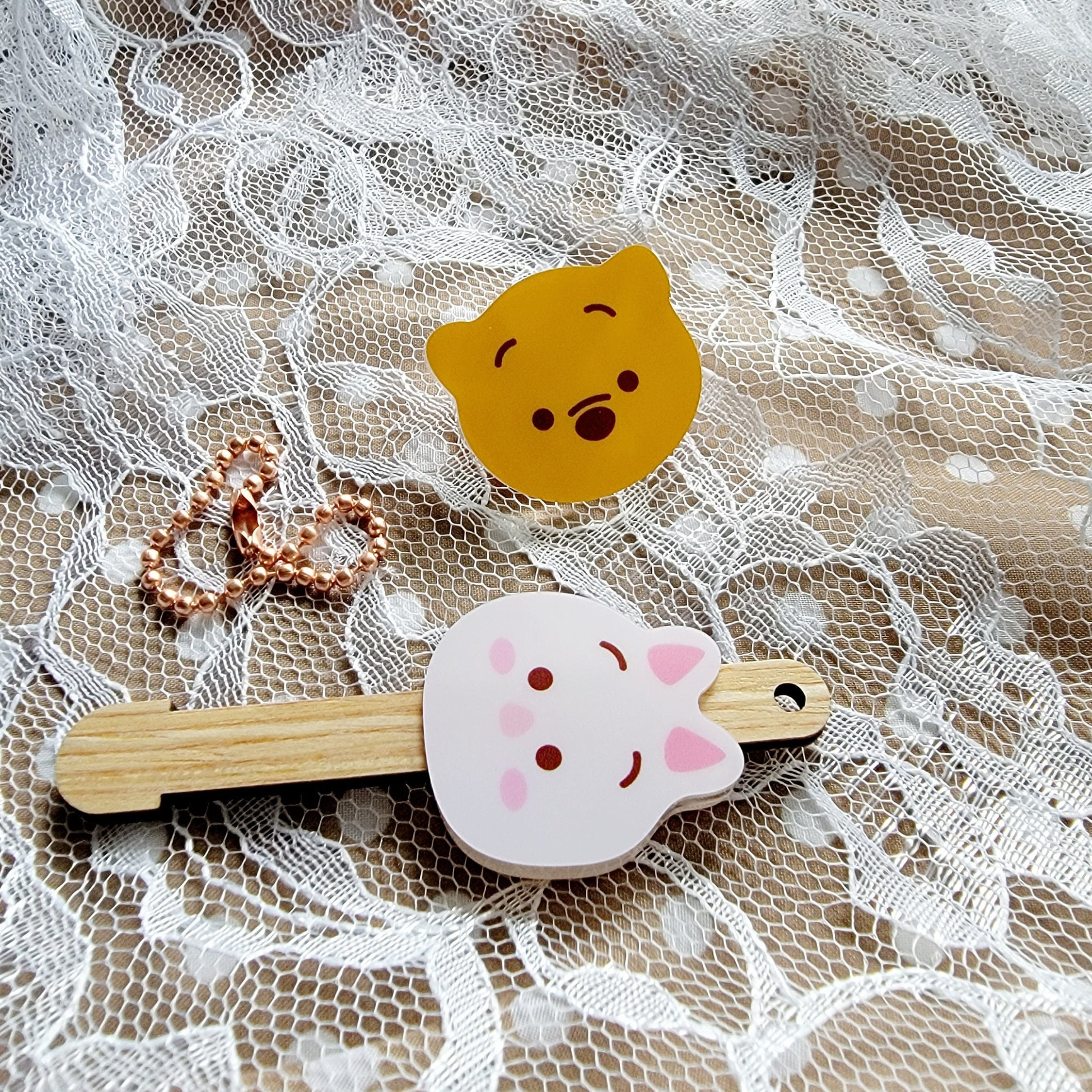 Winnie the Pooh and Piglet Dango Acrylic Keychain With Rose Gold Beaded ...