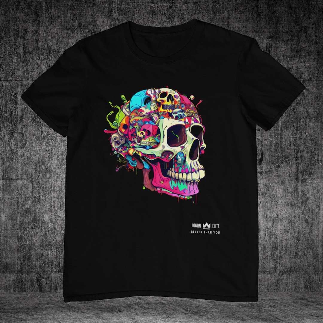Cool Skull T-shirt, Skull Print Mens Tshirt, Original Skull Graphic Tees, Skull Art Print Mens ...