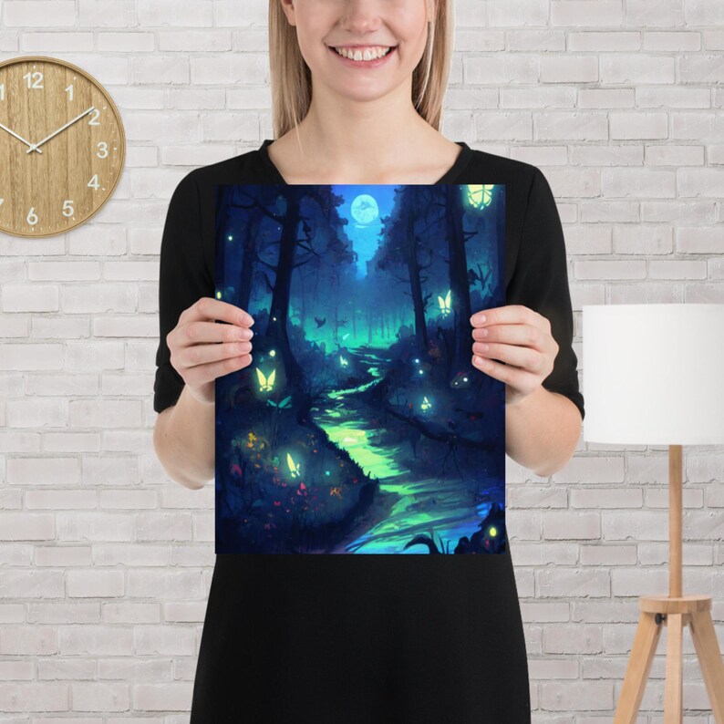 Magical Moonlit Forest Stream Poster - Etsy
