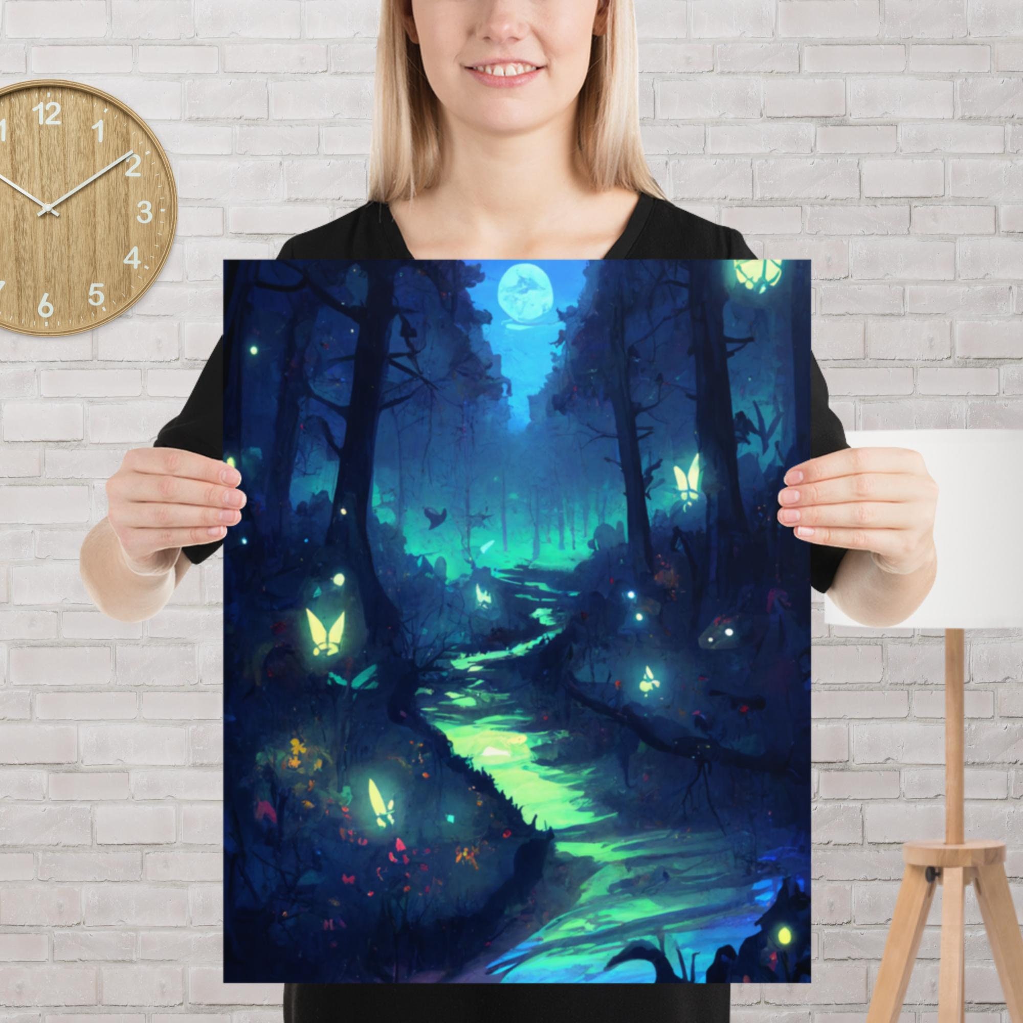 Magical Moonlit Forest Stream Poster - Etsy