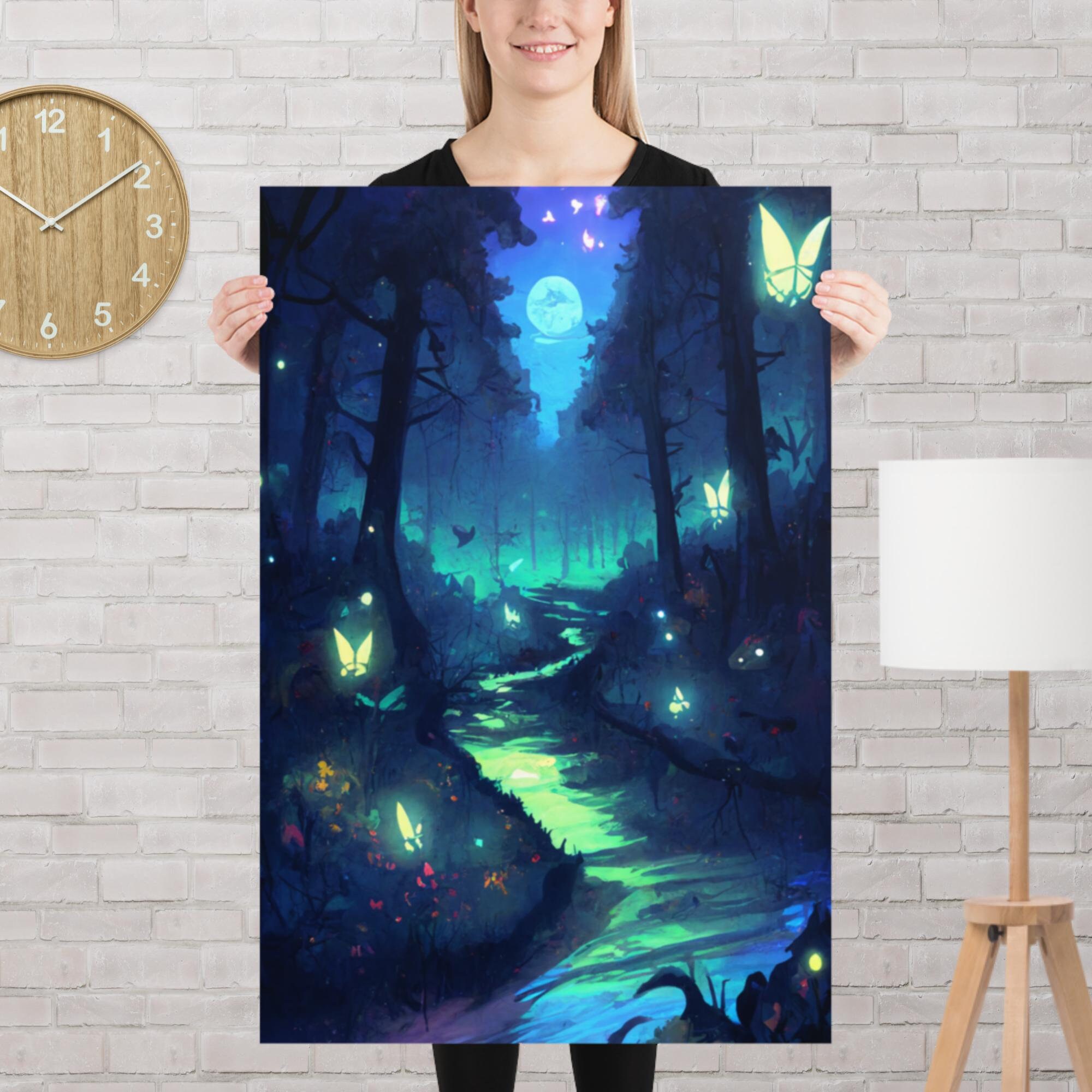 Magical Moonlit Forest Stream Poster - Etsy