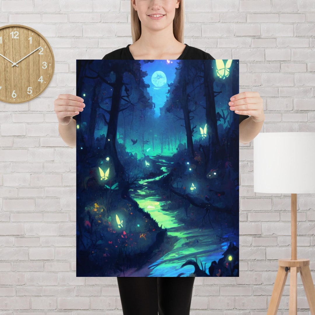 Magical Moonlit Forest Stream Poster - Etsy